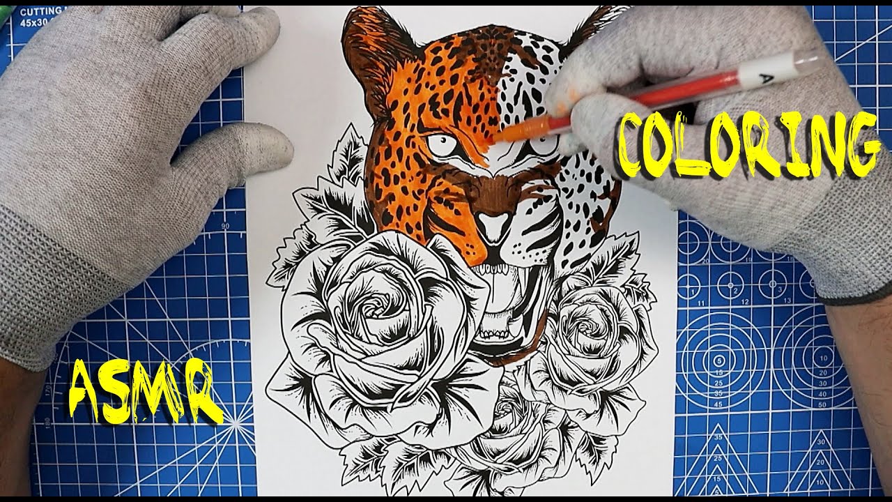 Asmr Coloring Animals Leopard And Roses Youtube