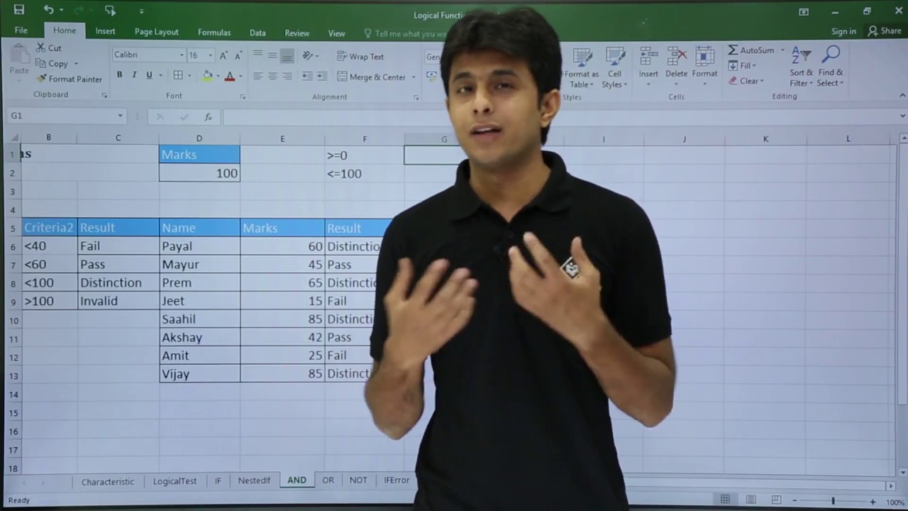 Ms Excel And Function Youtube