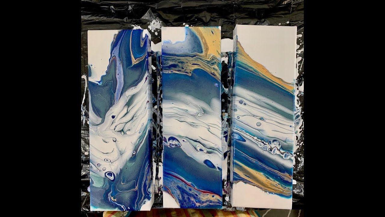 Acrylic Pour Triptych 3 Canvases With Simple Beginner Technique Youtube