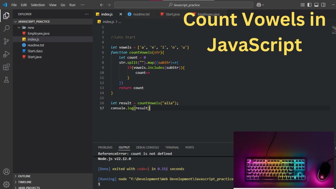Count Vowels In Javascript Interview Question 3 Minute Coding