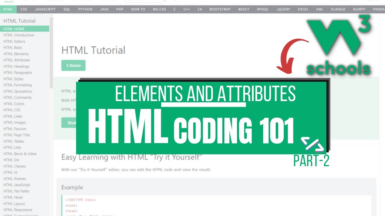 Html Coding 101 02 Elements And Attributes In Html W3schools Html