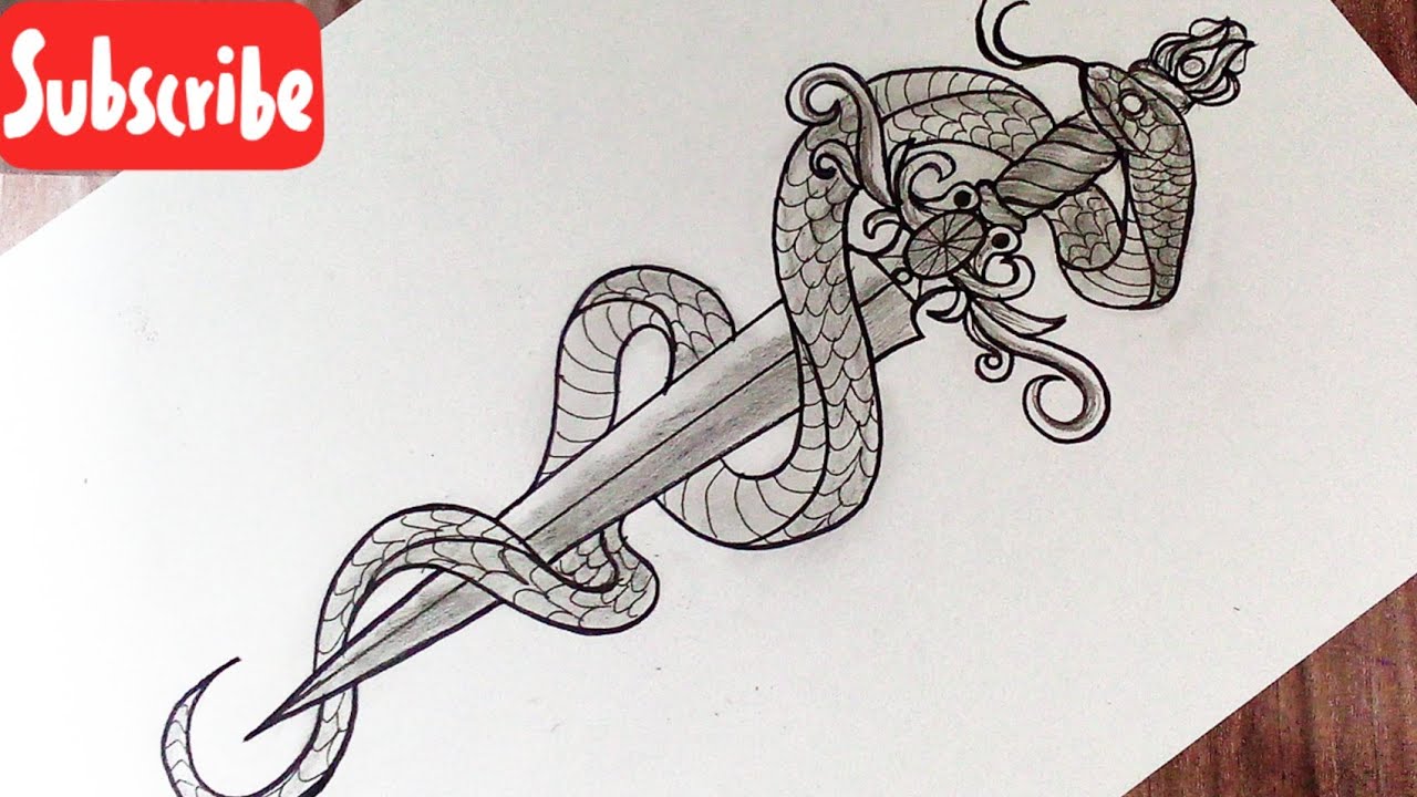 How To Draw A Sword With Snake Sword Tattoo Drawing Youtube