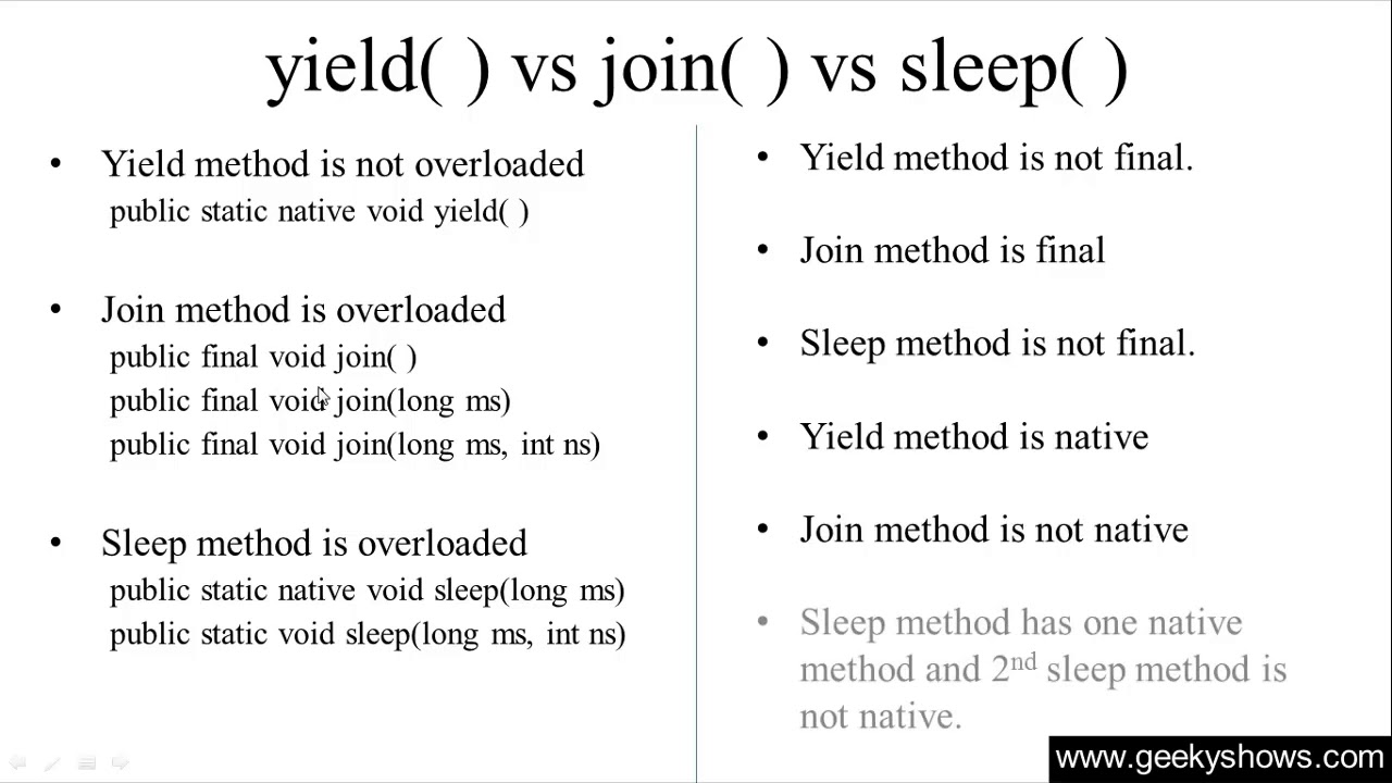 Difference Between Yield Join And Sleep Method In Java Programming
