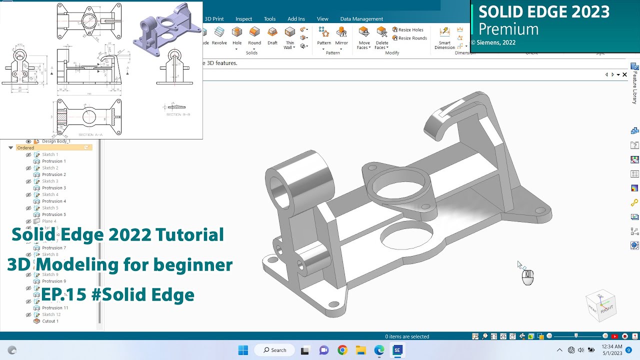 Solid Edge 2023 Tutorial 3d Modeling For Beginner Ep 15 Youtube