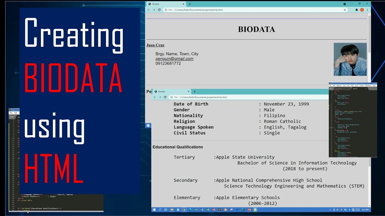 Creating Biodata Using Html Youtube