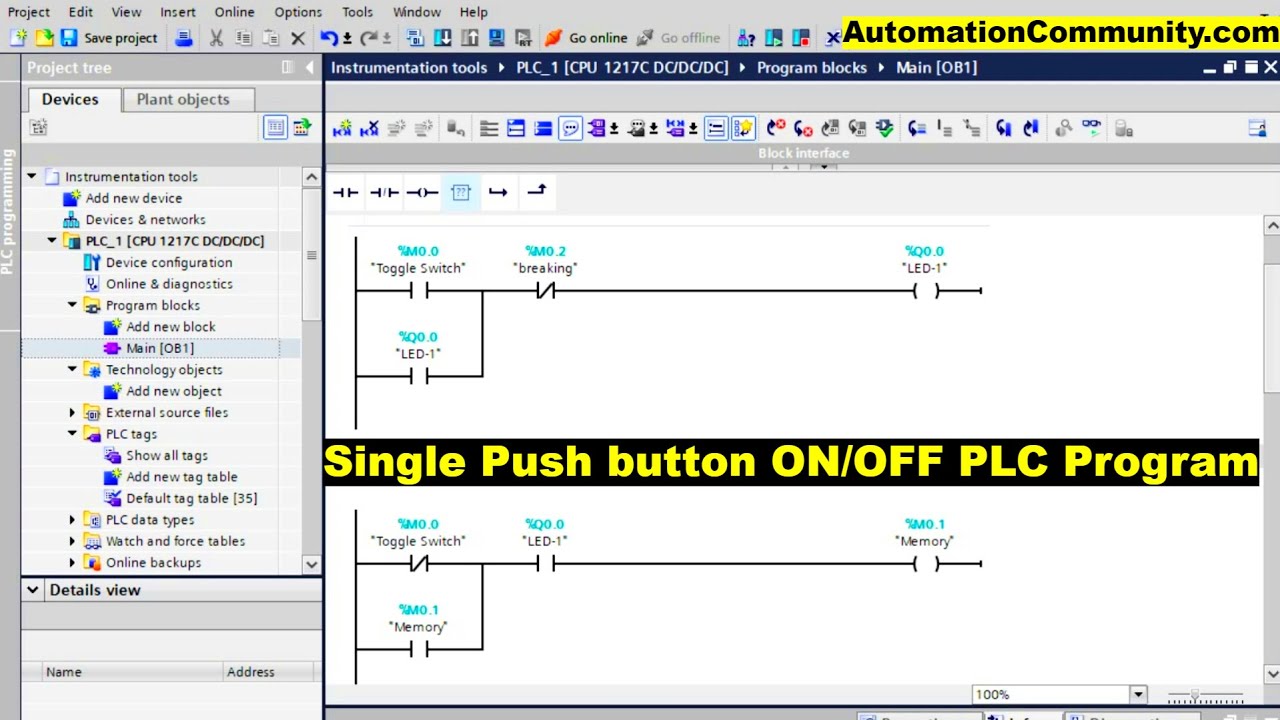 Single Push Button On Off Plc Program Example Problems For Practice