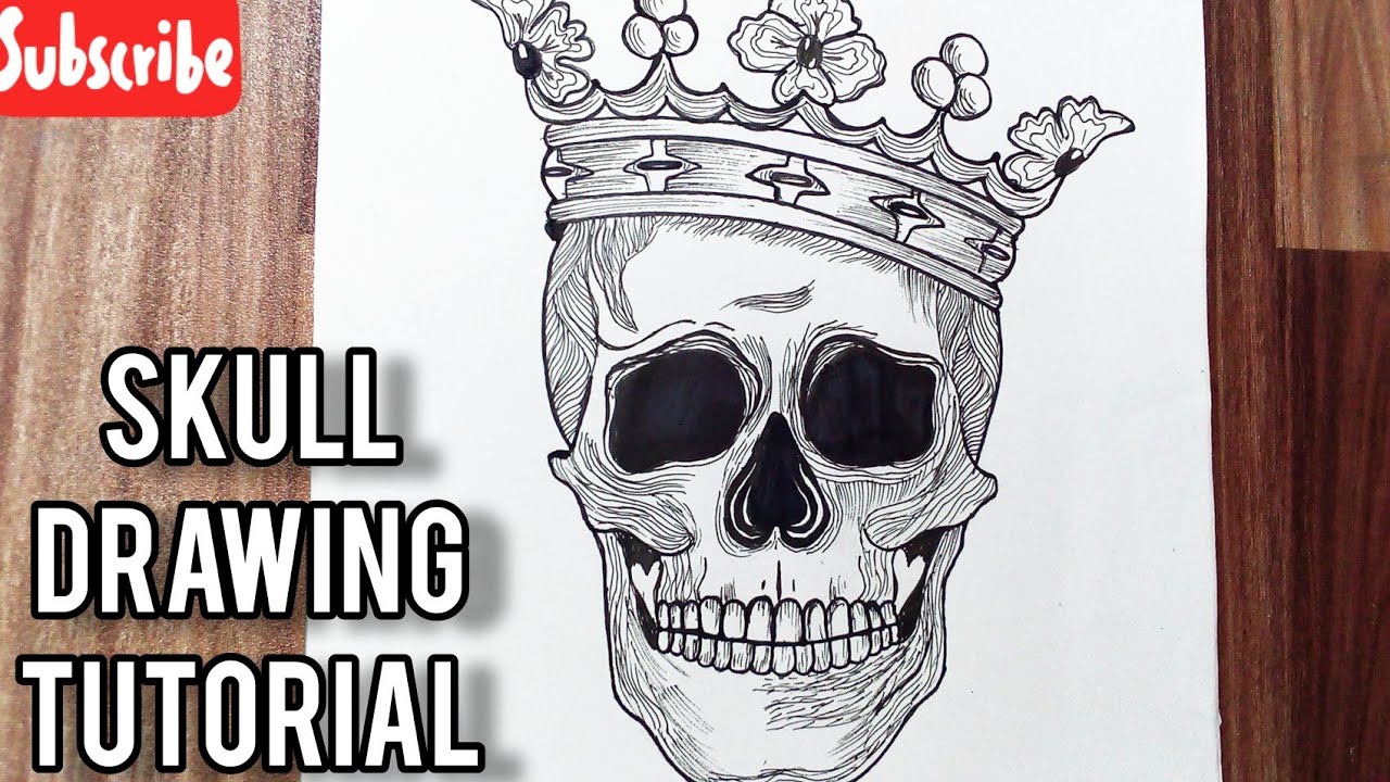 How To Draw A Skull With Crown Tattoo Drawing Tutorial Youtube
