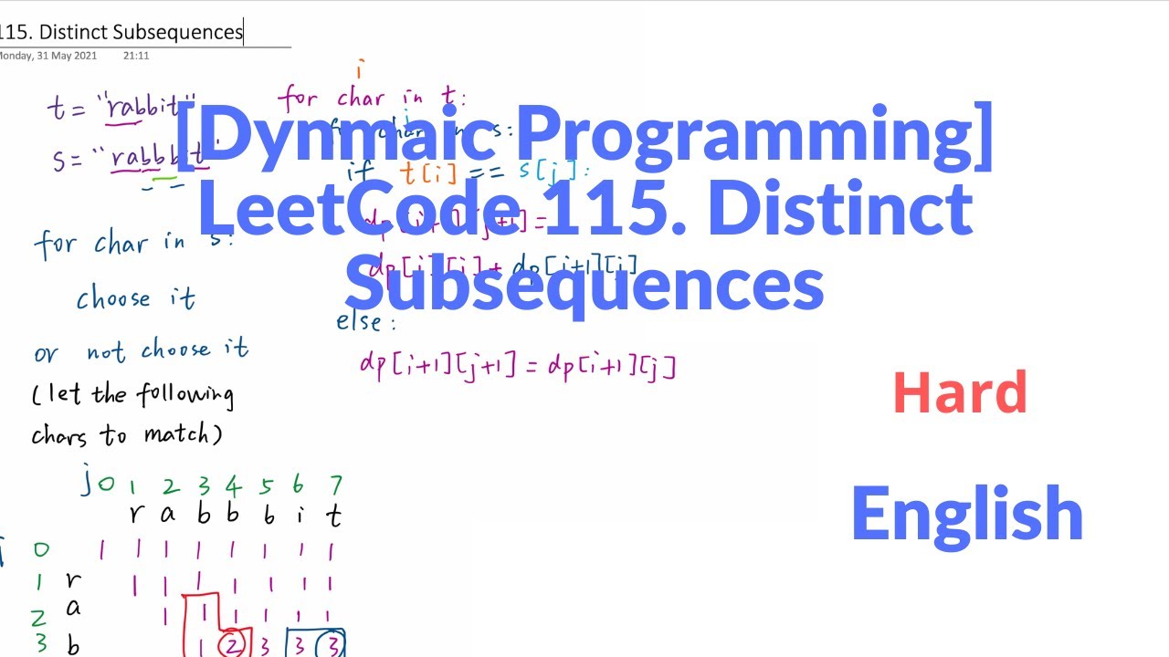 Leetcode 115 Distinct Subsequences Explanation And Solution Youtube