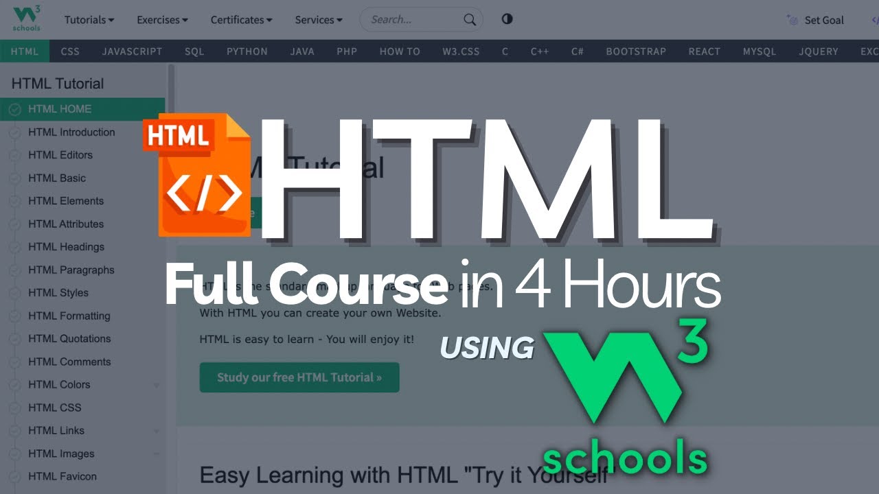 W3schools Html Full Course In 4 Hours W3schools Html Tutorial Leran