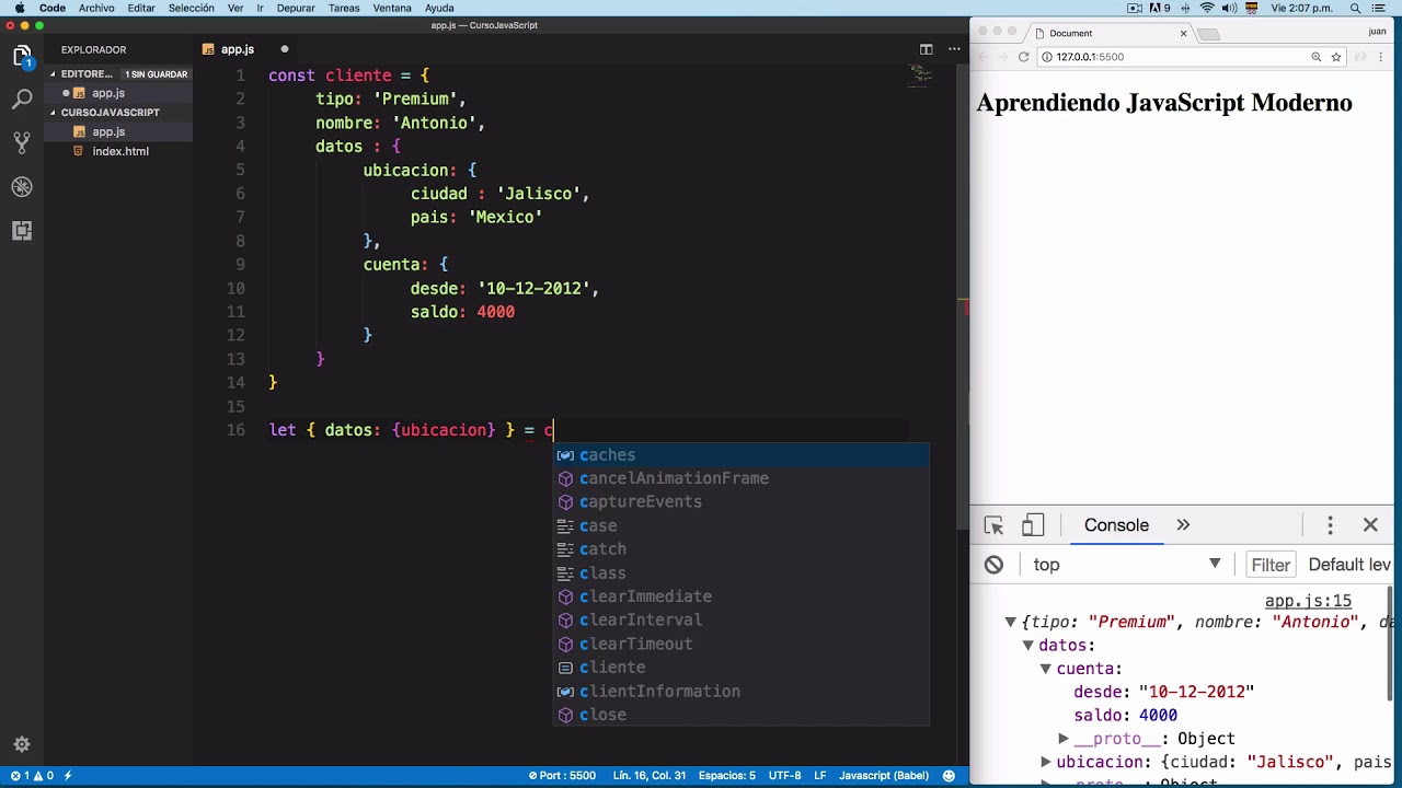 Curso Javascript Destructuring Youtube