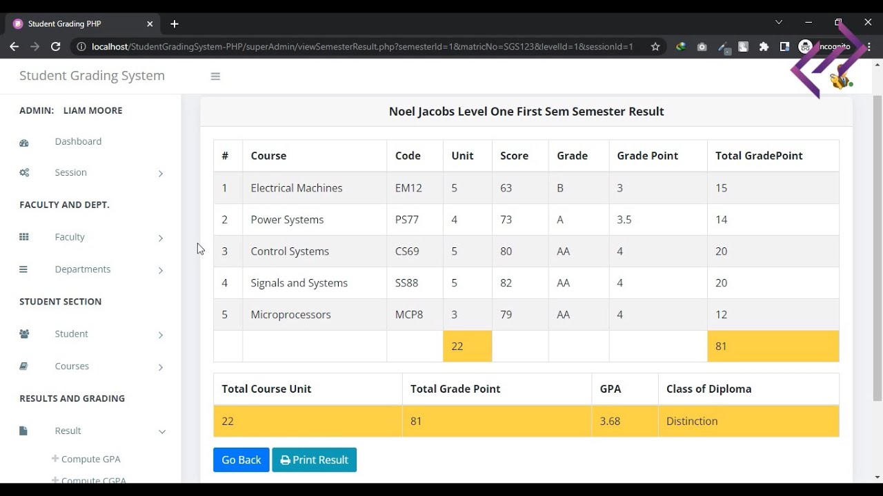 Student Grading System Project In Php Mysql With Source Code