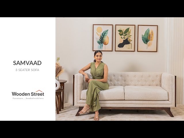 Buy Samvaad 3 Seater Sofa With Cane Accents Cotton Jade Ivory 37