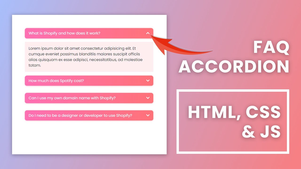 Faq Accordion Using Html Css Javascript Javascript Accordion
