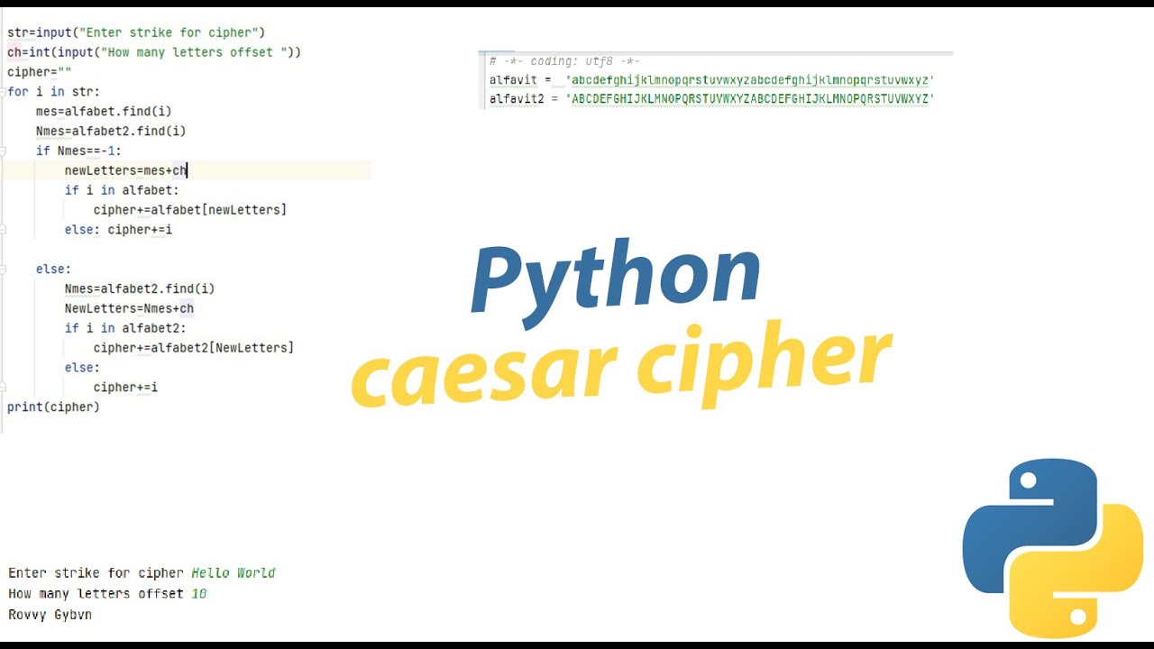 Caesar Cipher In Python Youtube
