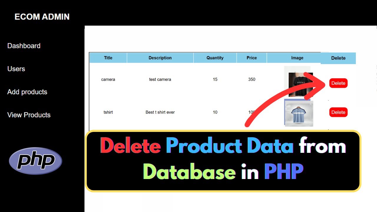 Delete Data From Database In Php Php E Commerce Project Tutorial