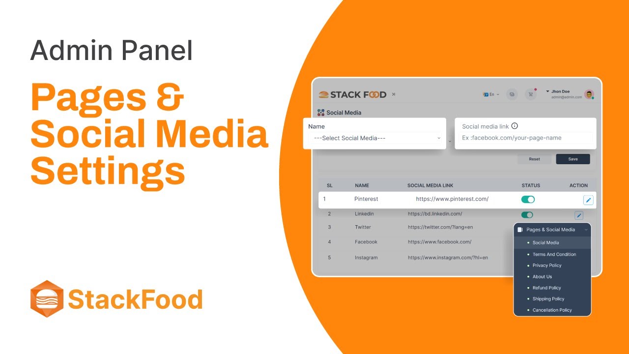 How To Set Up Pages Social Media In Stackfood Admin Panel Stackfood