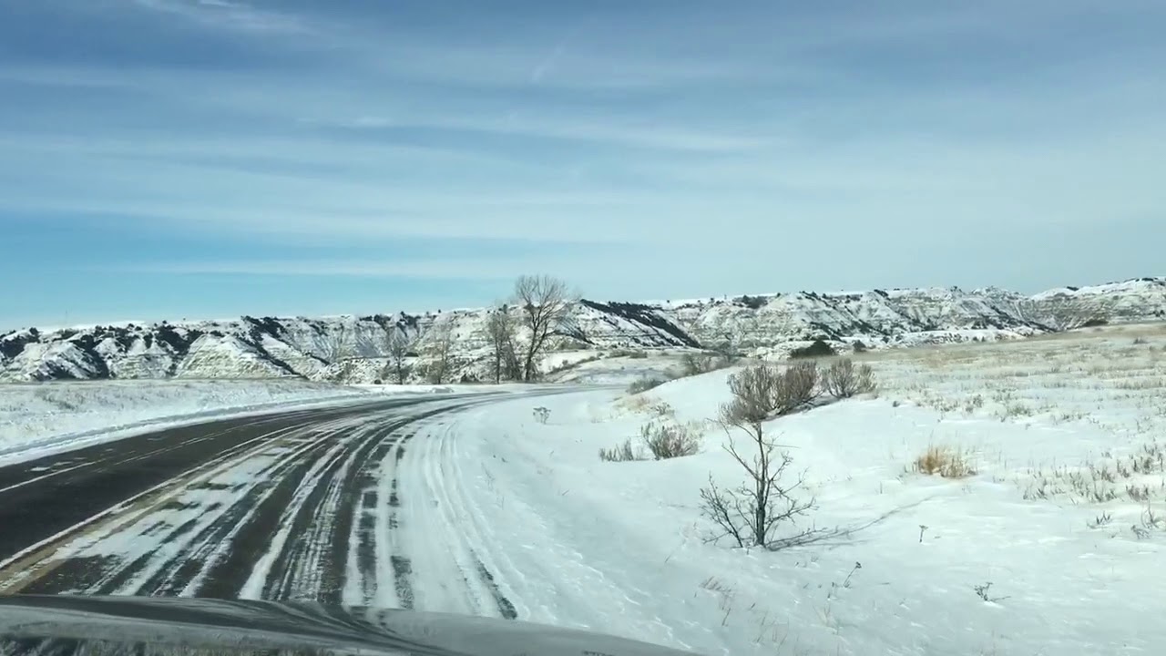 Snowy Drive In Theodore Roosevelt National Park North Dakota February