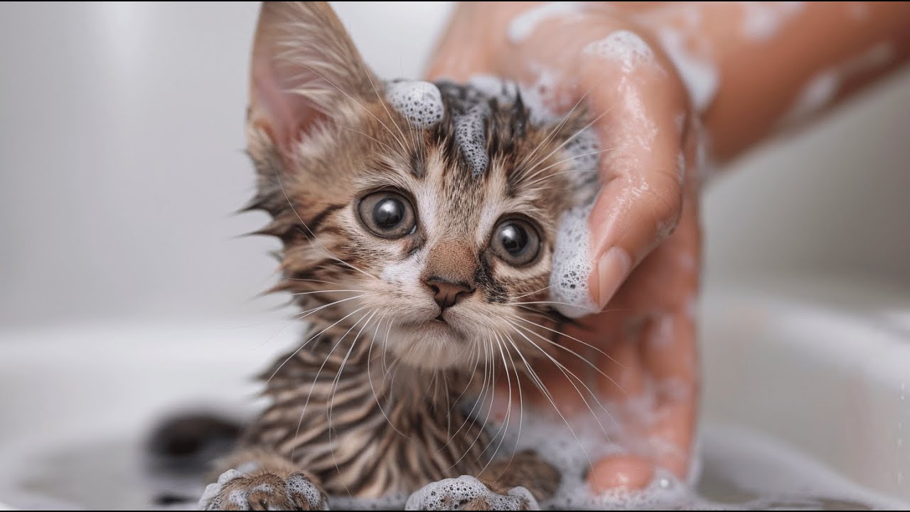 How To Bathe A 6 Month Old Kitten With Fleas For The First Time Youtube