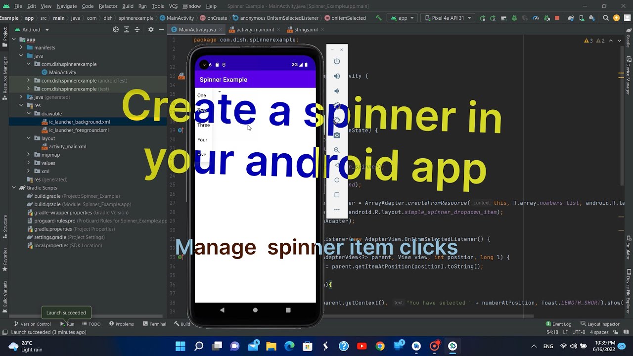 Create A Spinner In Your Android App Android Studio Tutorial Youtube