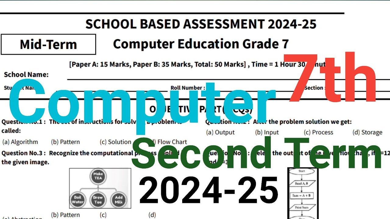 Computer Class 7 Mid Term Paper 2024 25 7th Class Computer 2nd Term