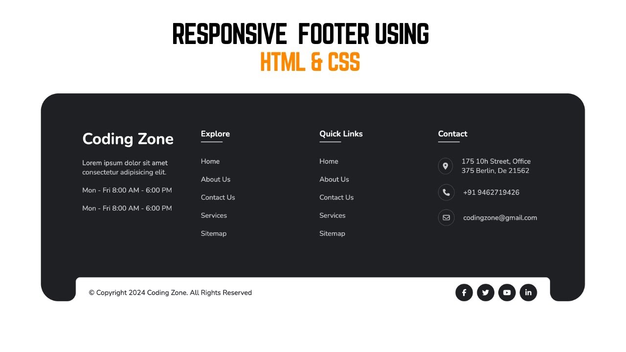 How To Make A Footer Using Html And Css Responsive Footer Tutorial