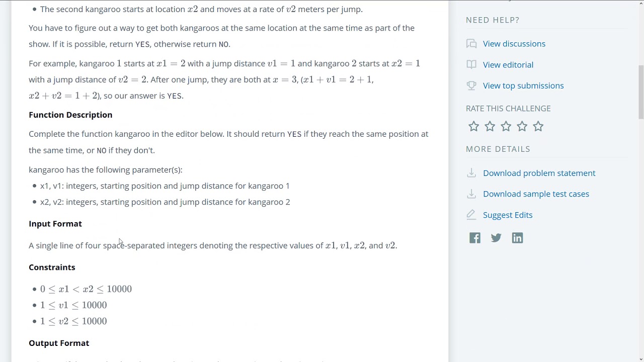 Hackerrank Kangaroo Problem Java Solution Youtube