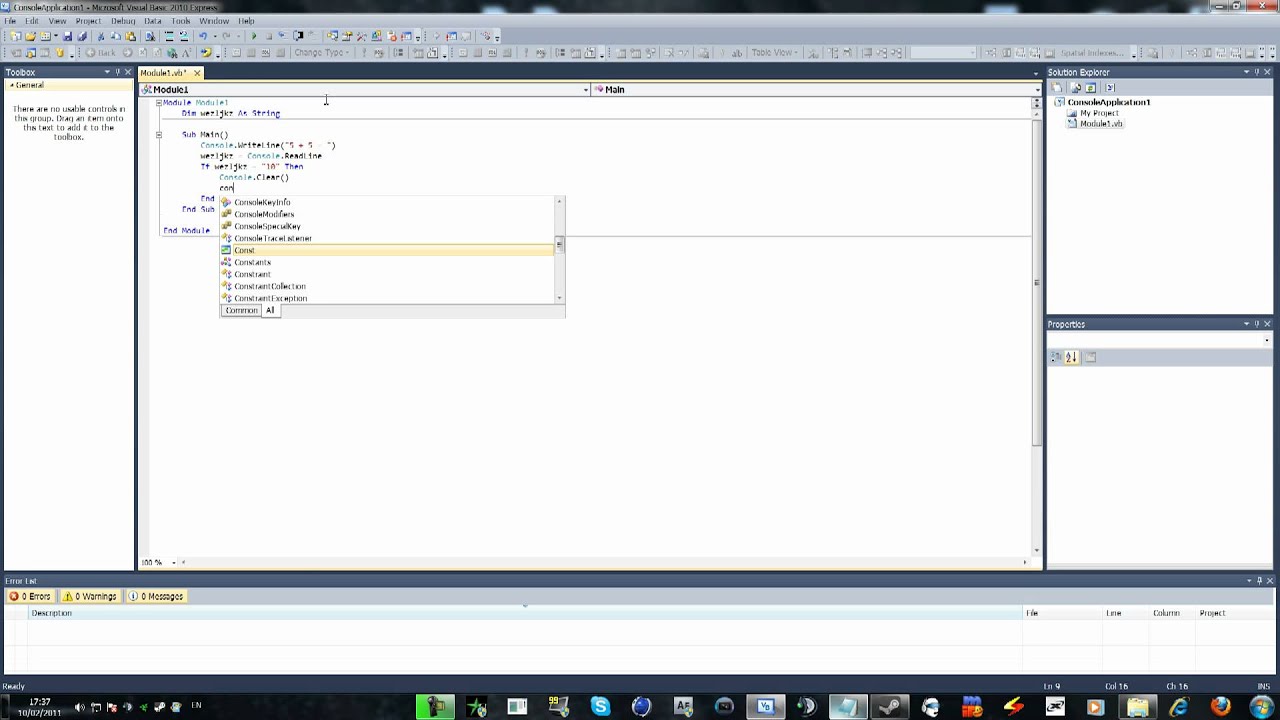 Vb 2010 Basic Code On Console Application Tutorial Youtube