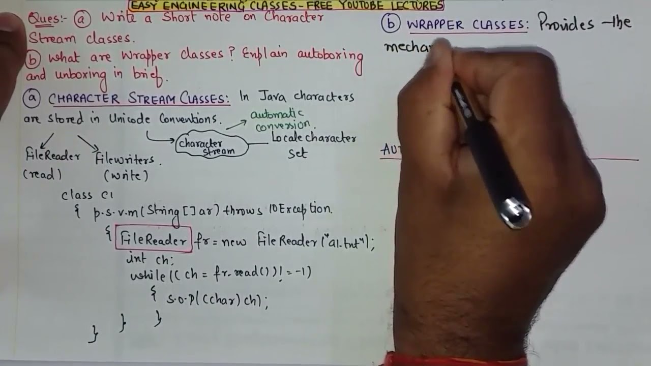 Java Character Stream Class Wrapper Classes Mouselistener Questions