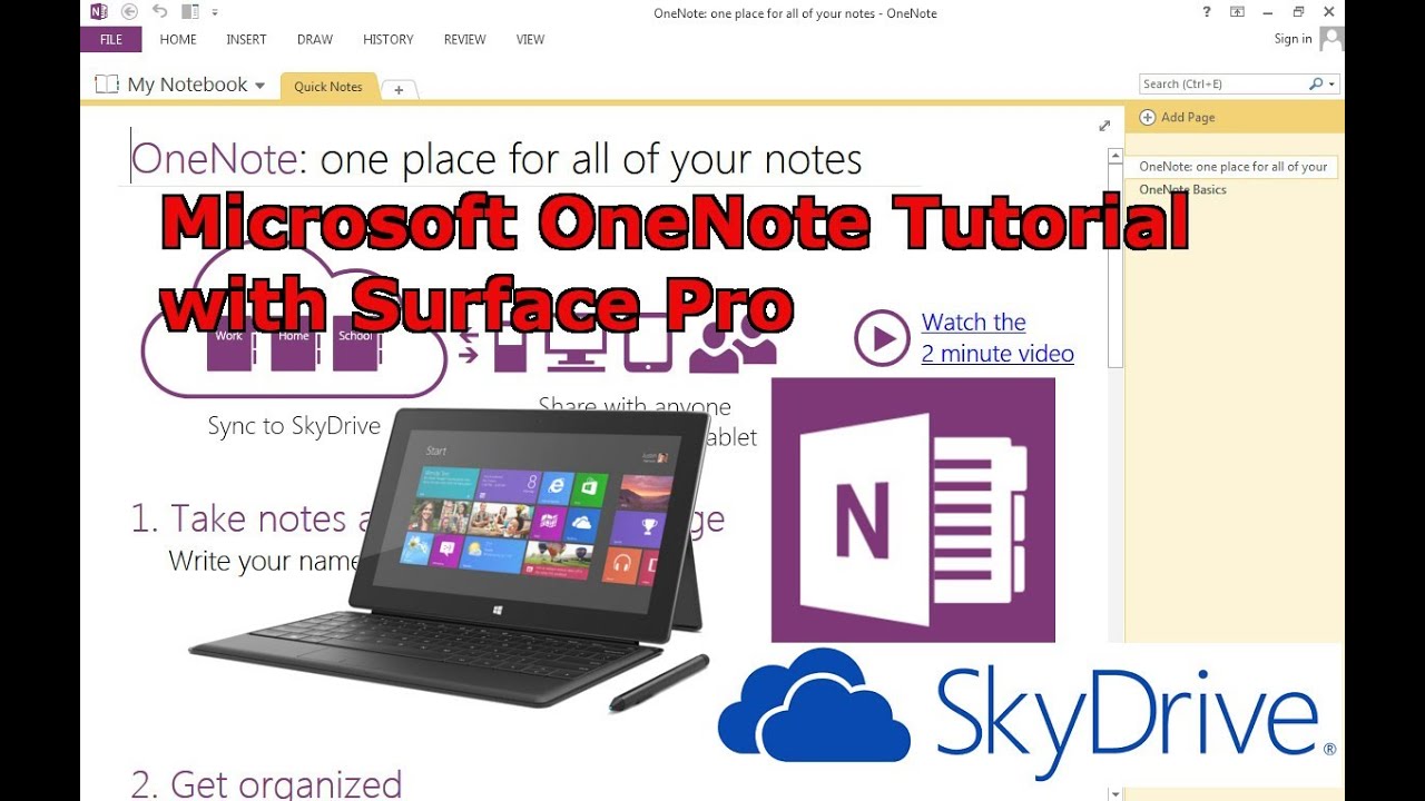 Microsoft Onenote 2013 Tutorial Using Surface Pro Tablet Pc Youtube