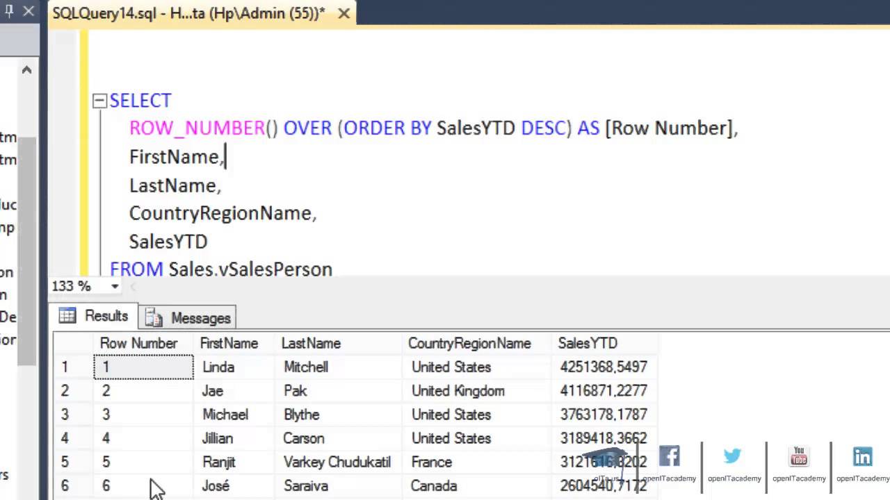 Sql Server Row Number Function Tr Youtube