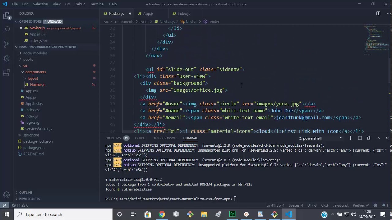 React App With Materialize Css Part 2 From Npm Youtube