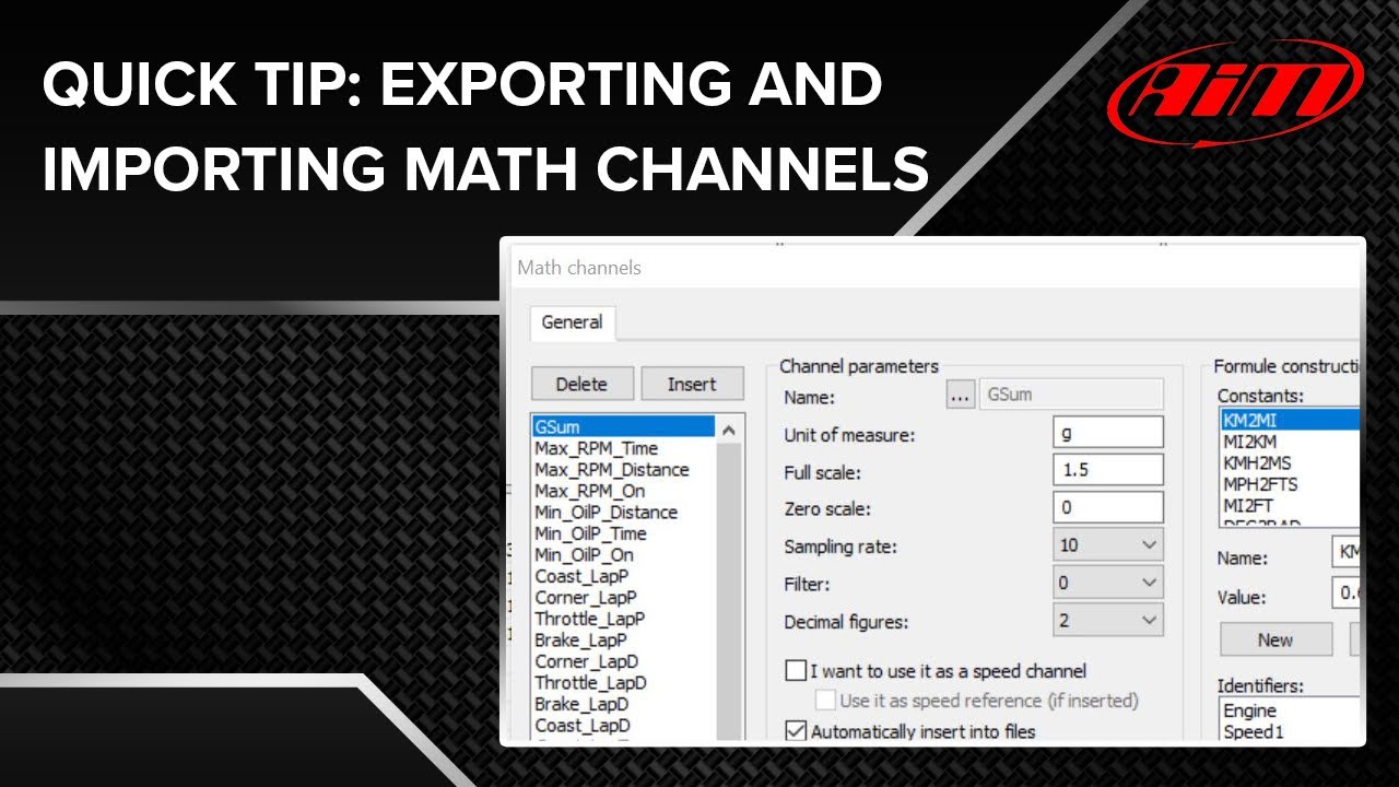 Aim Race Studio Analysis Quick Tip Math Channels Import Export
