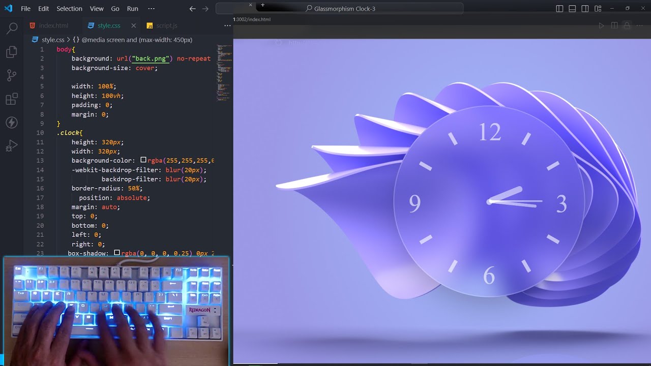 Asmr Codingрџњџglassmorphism Clock With Html Css Javascriptрџњџno Talking