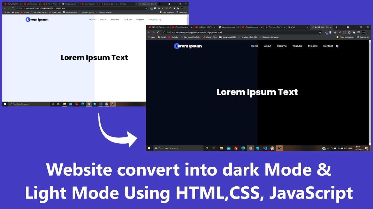 Dark Mode Light Mode Website Website Using Html Css Javascript