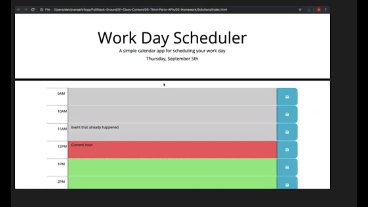 Work Day Scheduler Html Css Javascript Youtube