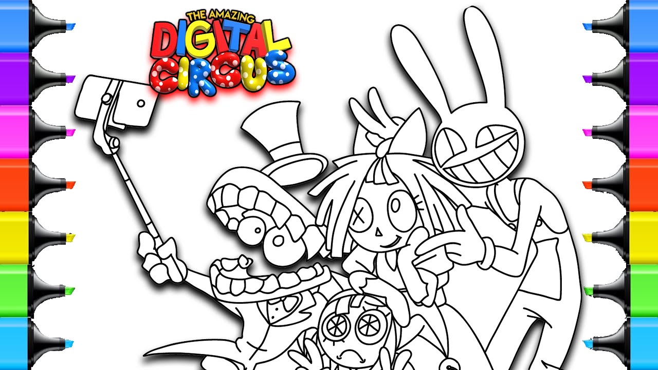 Coloring The Amazing Digital Circus Characters While They Take Selfies