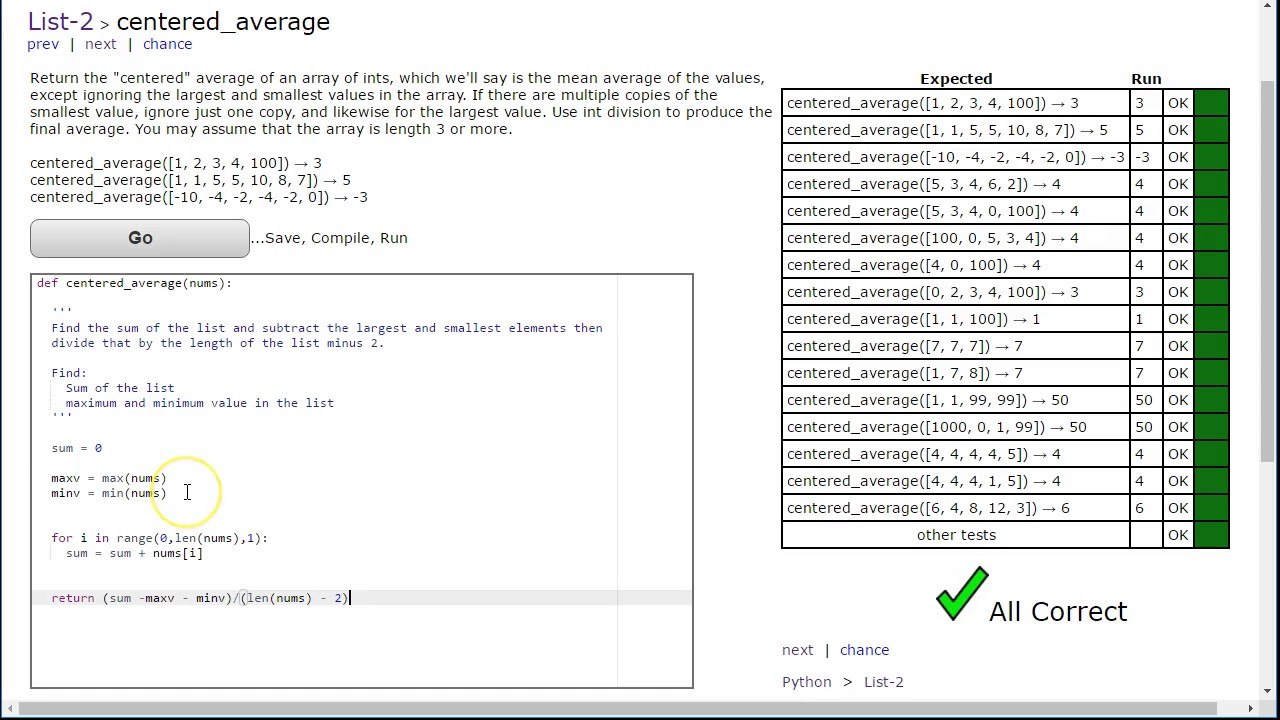 Codingbat Centered Average Python List 2 Youtube