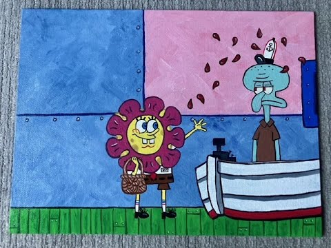 Spongebob Flower Head And Squidward Painting Youtube