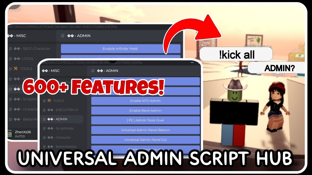 New Universal Admin Script Hub Roblox Scripts Over 600
