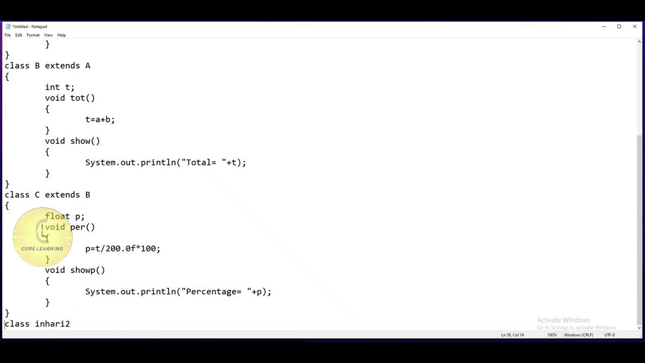 Java Inheritance 2 Multilevel Inheritance Codelearning Youtube
