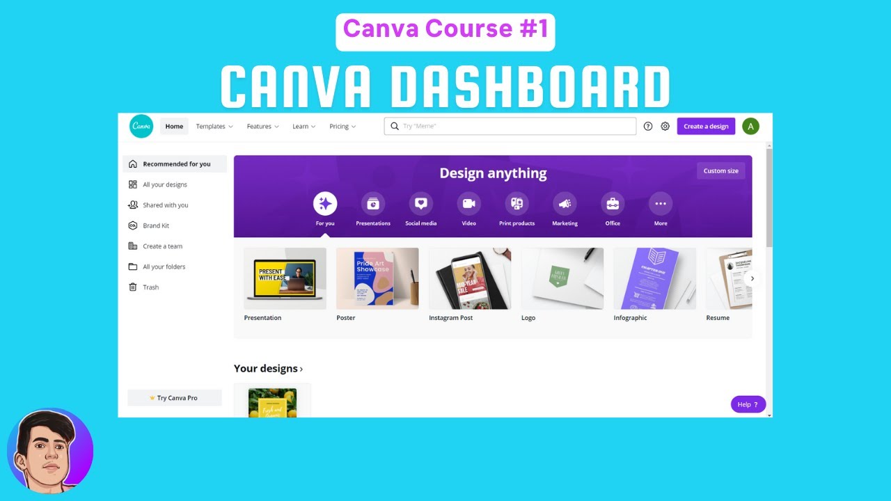 Canva Dashboard Canva Tutorial Canva Course 2021 Youtube