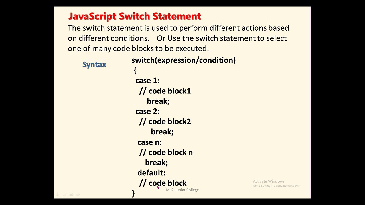 Javascript Switch Case Statement Youtube