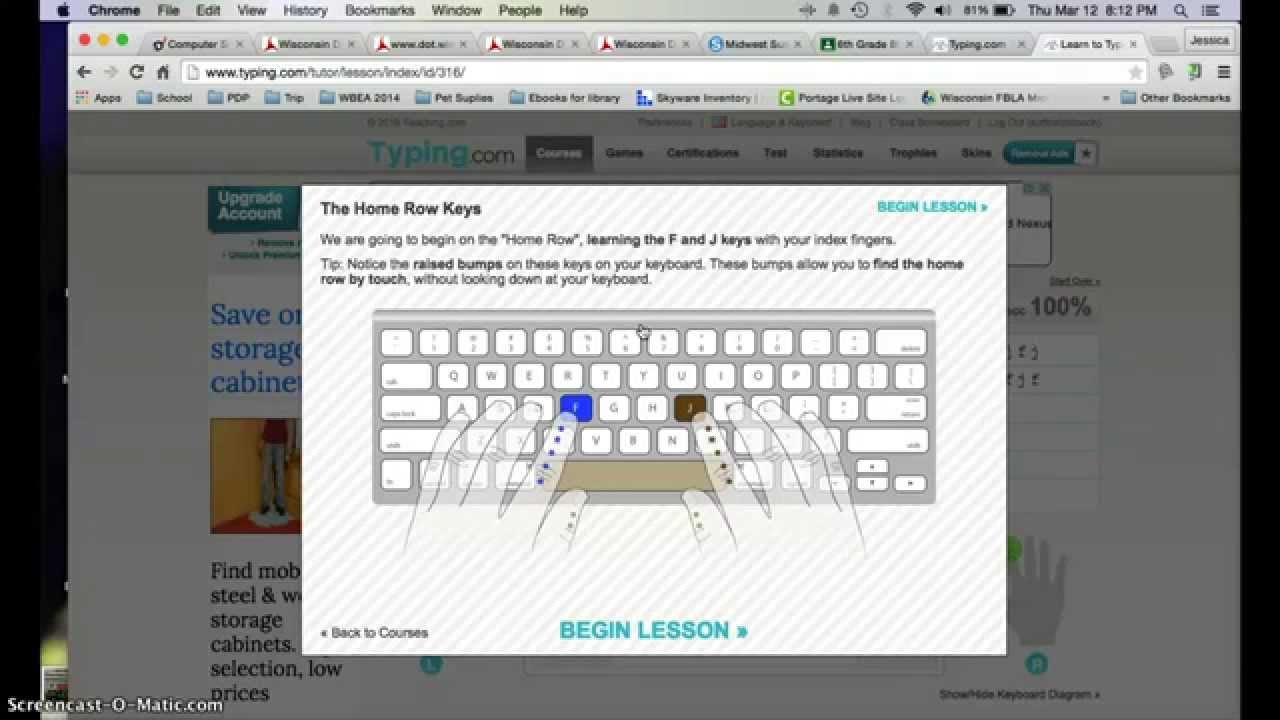 Typing Lesson 1 On Typing Web Youtube