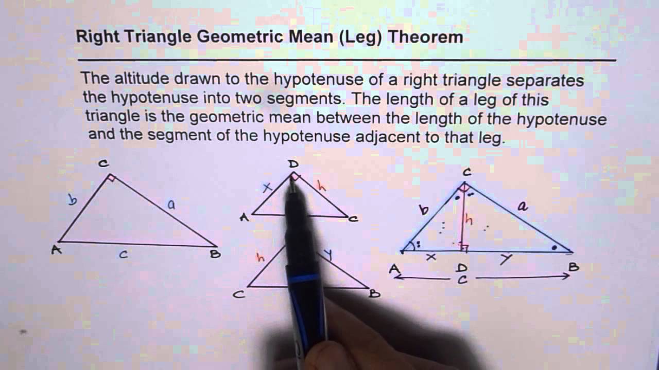 Right Triangle Geometric Mean Leg Theorem Proof Youtube