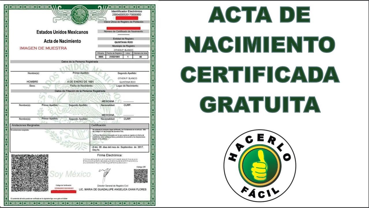Acta De Nacimiento Certificada Gratuita Cómo Crearla Y Bajarla En Pdf