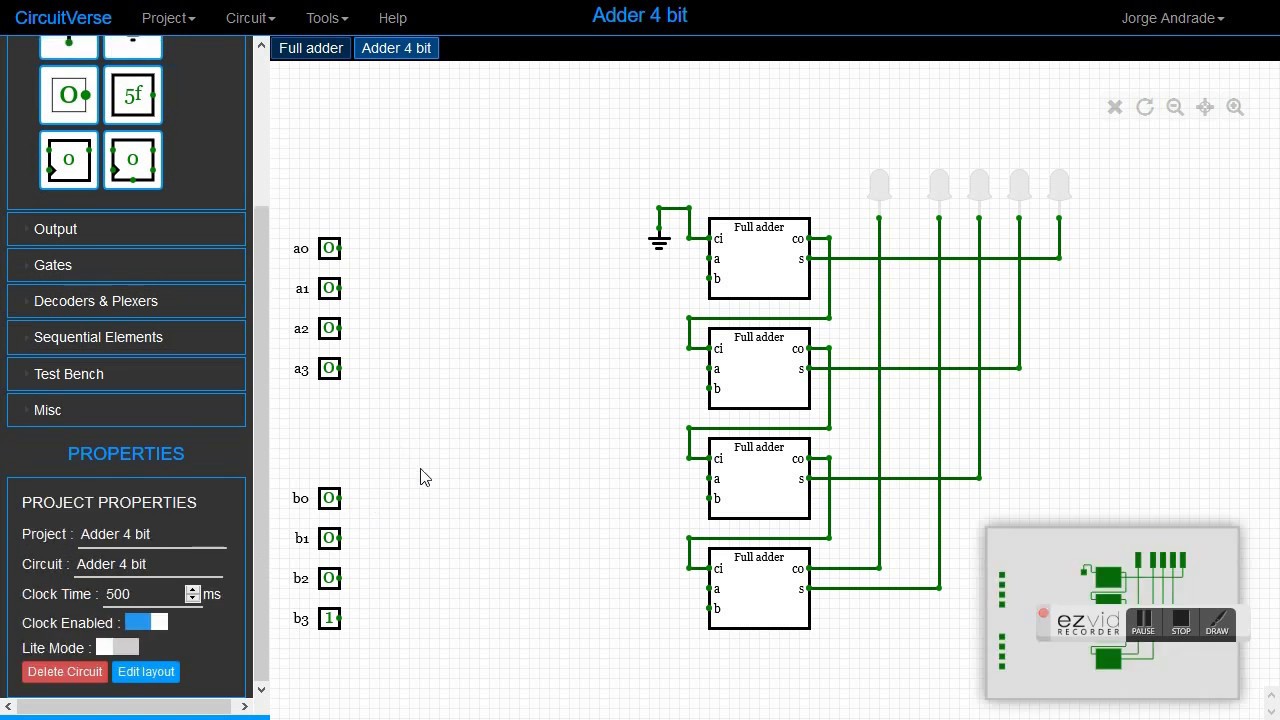 Development Of A 4 Bit Adder In Circuitverse Org Youtube