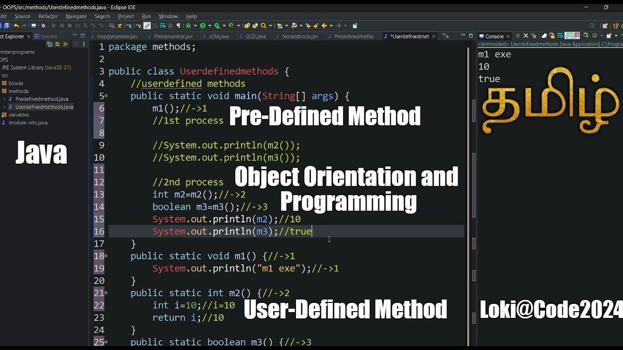 Pre Defined And User Defined Methods In Tamil Java Object