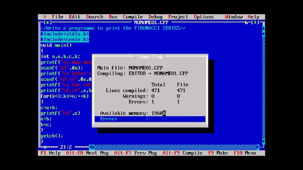Write A C Program To Print The Fibonacci Series Youtube