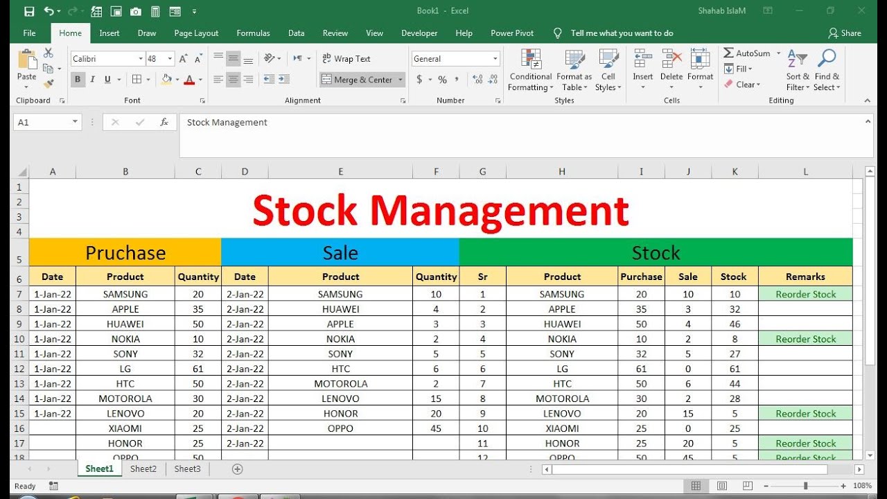Stock Management Excel Template