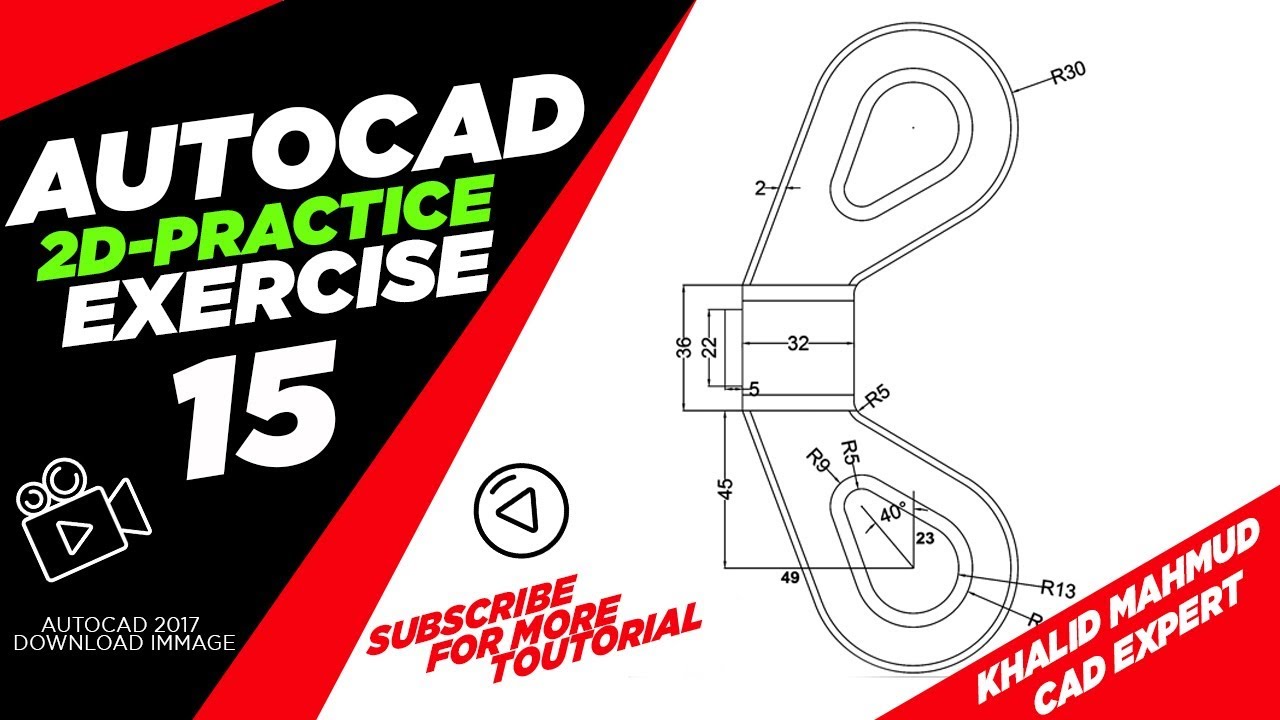 Autocad 2d Practice Drawing Exercise 15 Basic Advance Tutorial Youtube